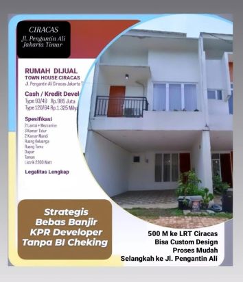 Rumah 2,5 Lantai Strategis Ciracas Jakarta Timur. Shm. Ke Jalan Raya Cukup Jalan Kaki Cuma 60 ...
