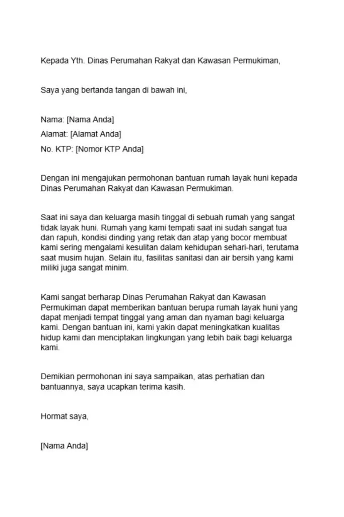 Ini Contoh Surat Permohonan Bantuan Rumah Layak Huni