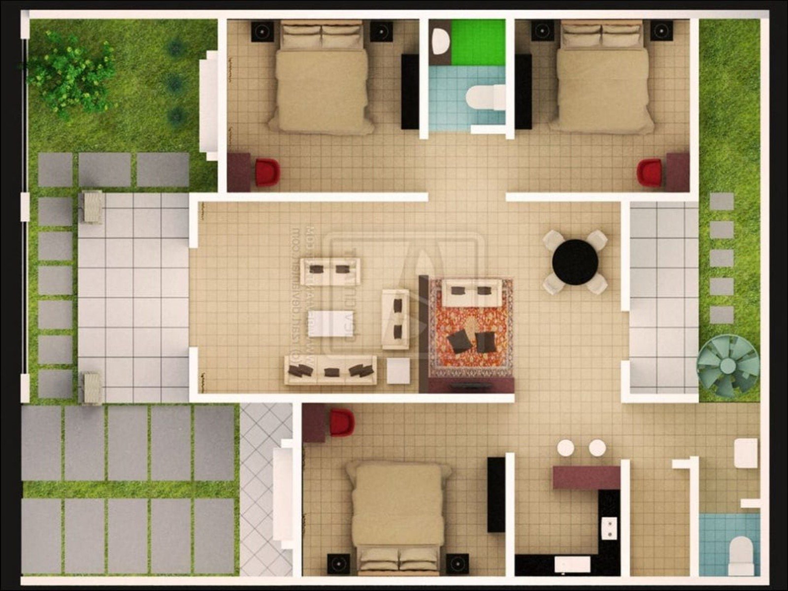 5 Denah Rumah 6x9 3 Kamar Tidur Tanpa Garasi untuk Keluarga