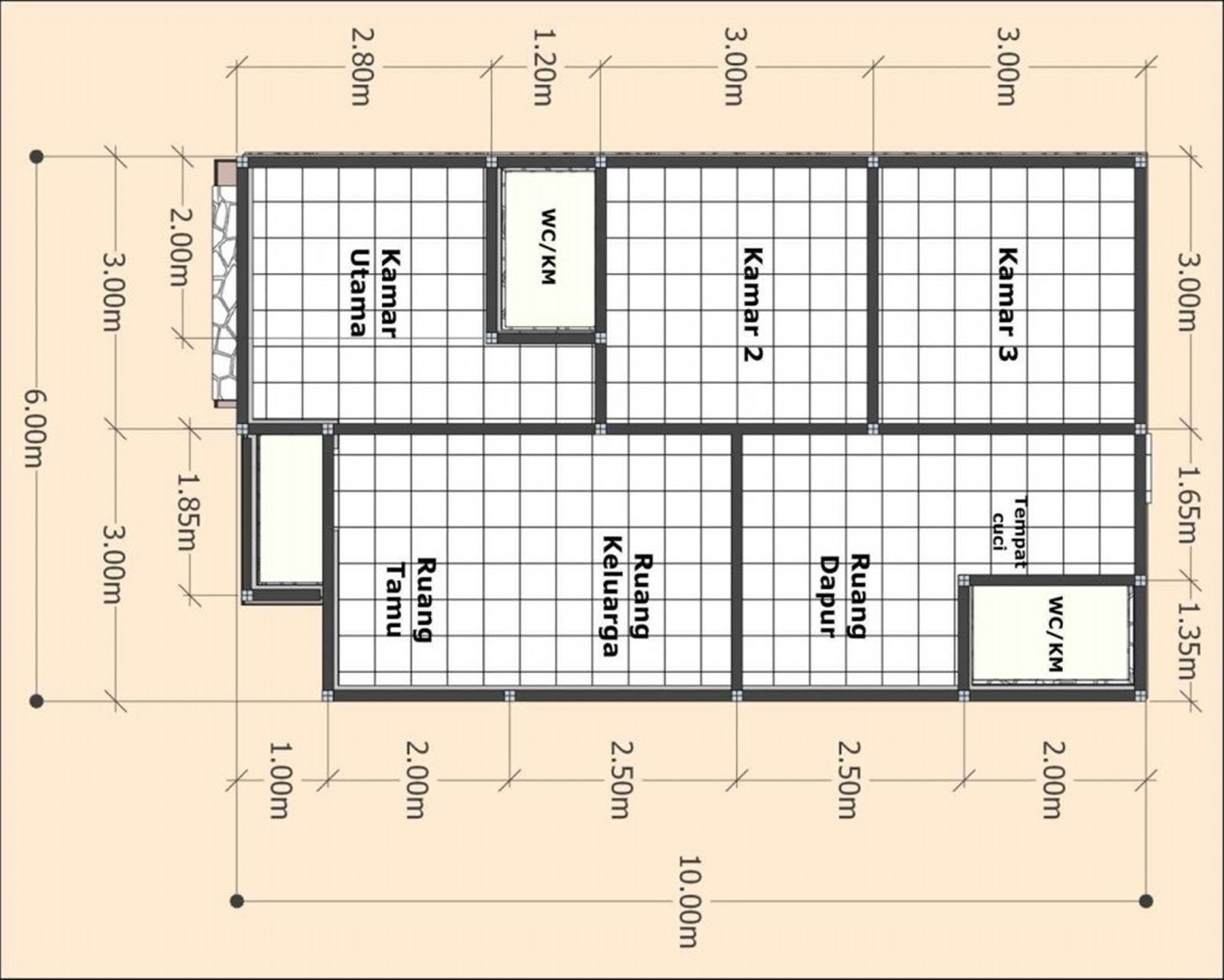 Denah Rumah 6x9 3 Kamar Tidur Tanpa Garasi - Homecare24 Denah Rumah 6x9 3 Kamar Tidur Tanpa Garasi - Homecare24