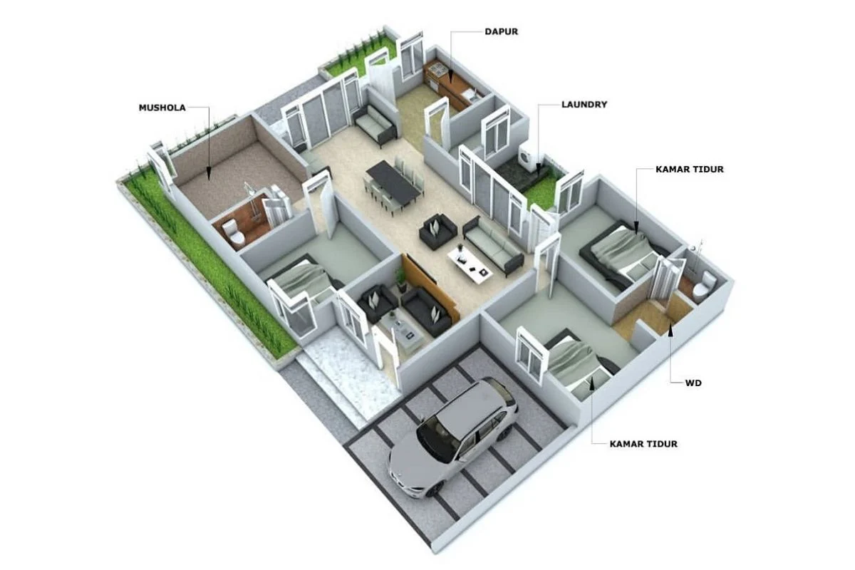 8 Gambar Denah Rumah Type 60, 3 Kamar hingga Minimalis