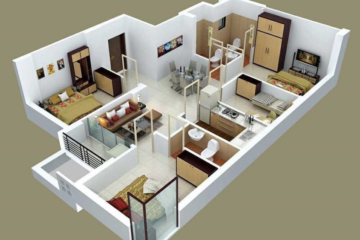 8 Gambar Denah Rumah Type 60, 3 Kamar hingga Minimalis