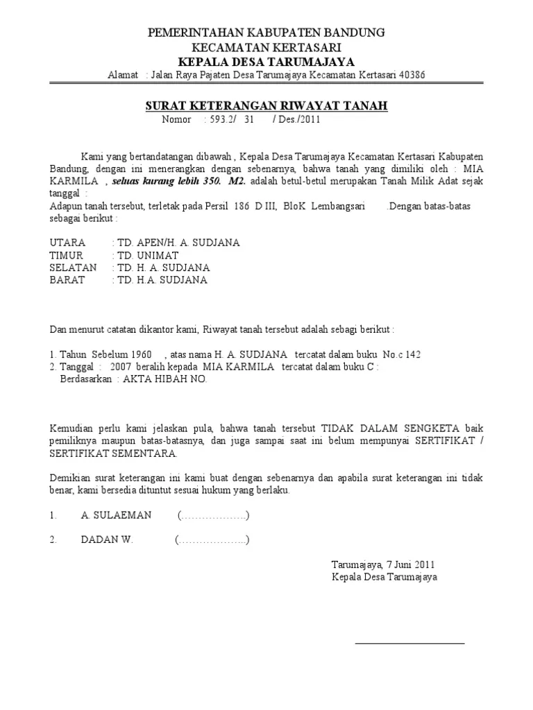 Contoh Surat Pernyataan Kepemilikan Tanah Lengkap (PDF/Word)