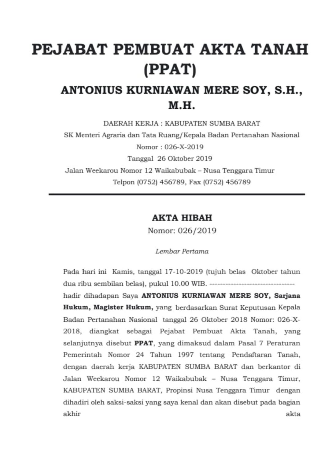 Contoh Akta Hibah PPAT yang Sah di Mata Hukum