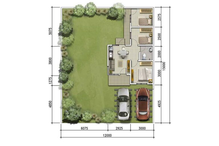 7 Denah Rumah 3 Kamar Teras Depan dan Samping yang Kekinian