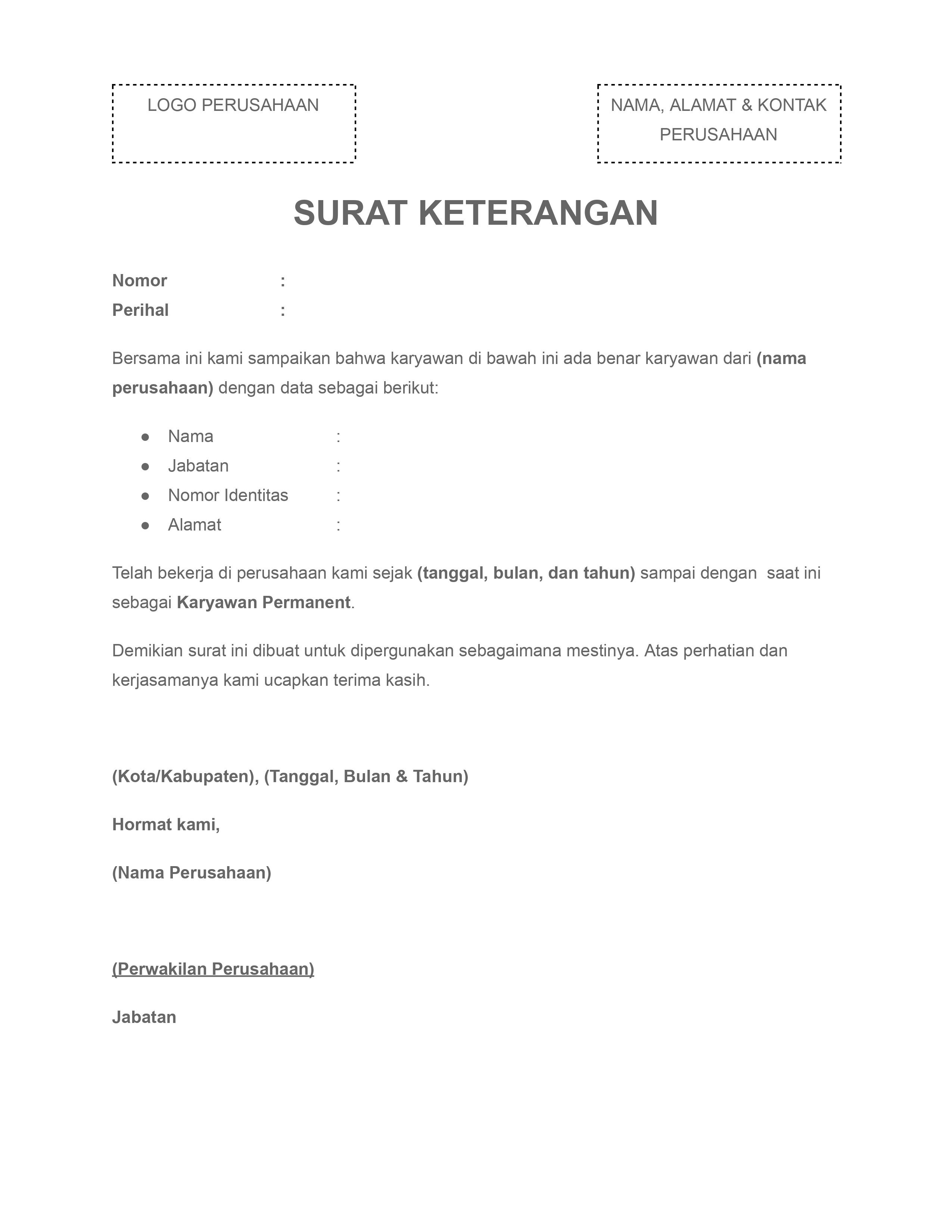 Surat Keterangan Karyawan Tetap untuk KPR [Word & PDF]