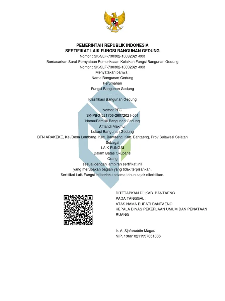 Contoh SLF Bangunan Gedung dan Perumahan Disertai Aturannya