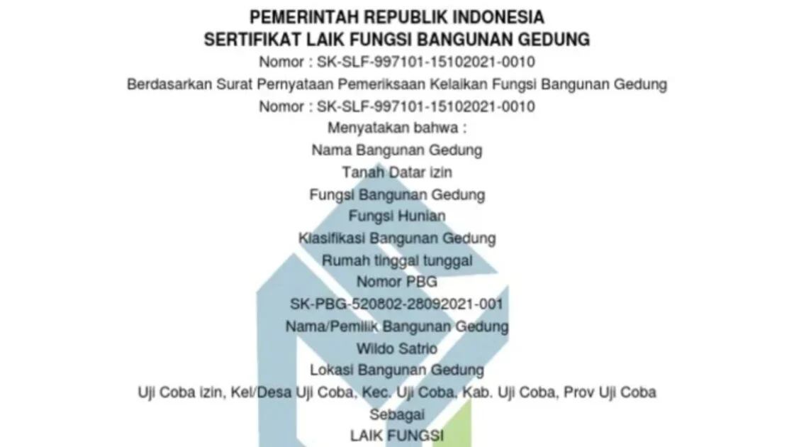 Contoh SLF Bangunan Gedung dan Perumahan Disertai Aturannya