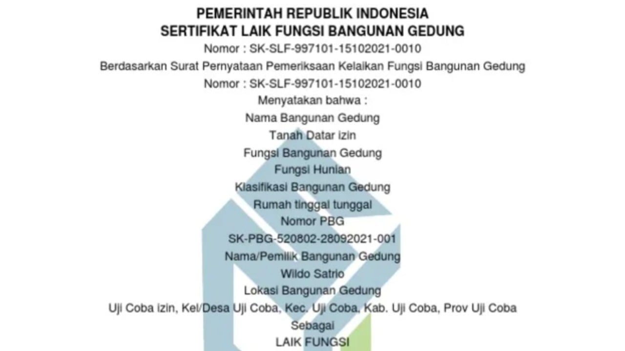 Contoh SLF Bangunan Gedung dan Perumahan Disertai Aturannya