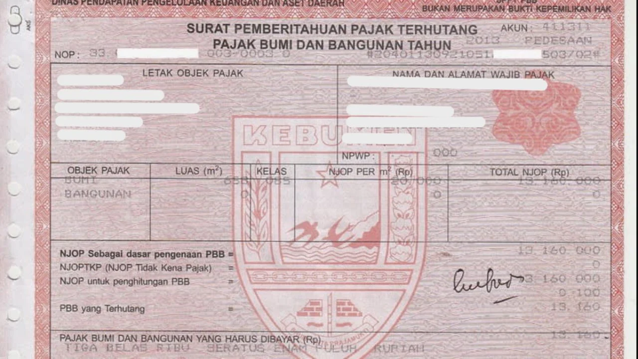 Contoh PBB Rumah dan Penjelasan Setiap Isinya