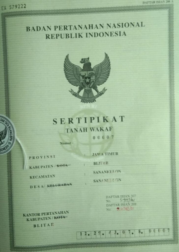 Contoh Sertifikat Tanah Wakaf Masjid dan Penjelasannya
