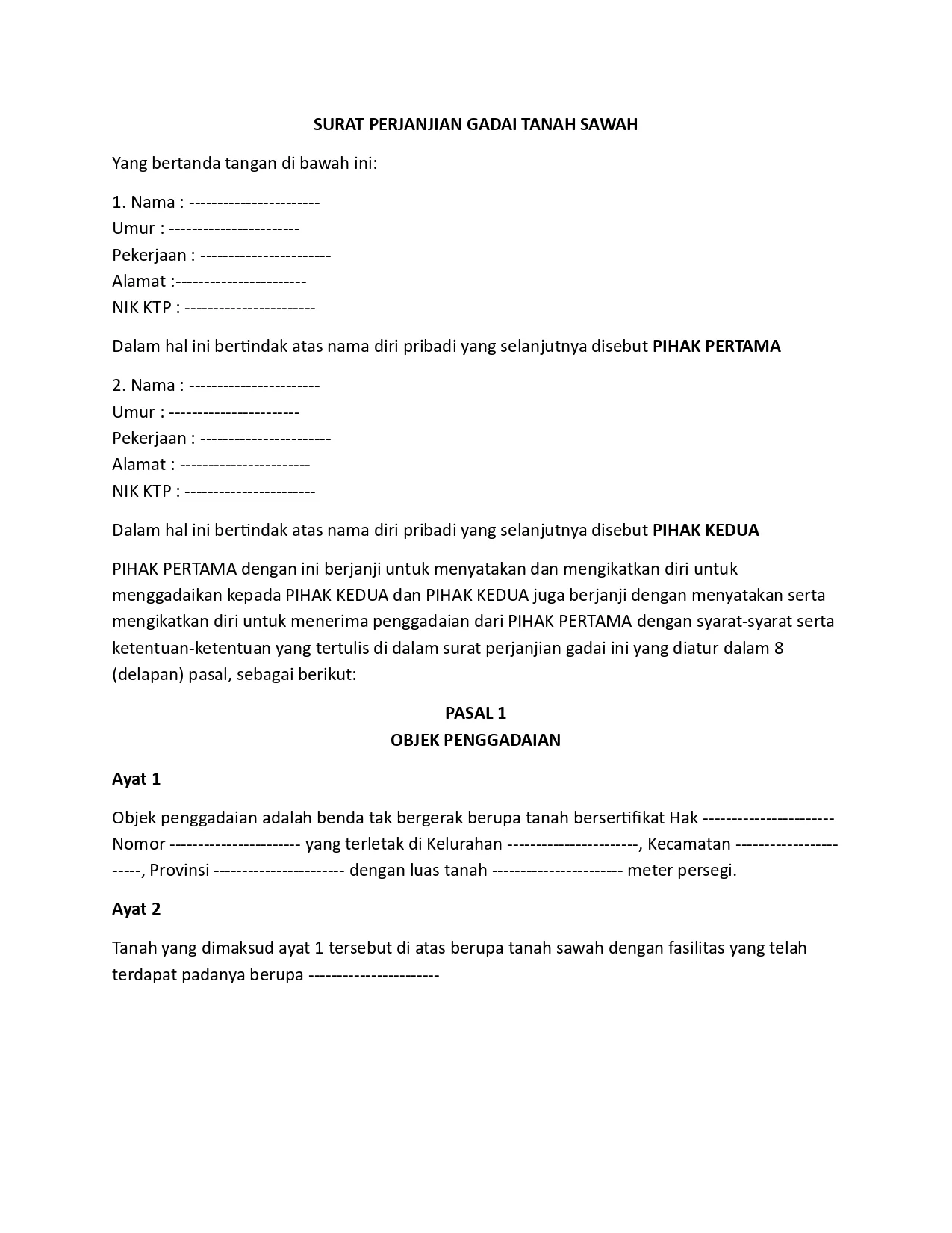 5 Contoh Surat Gadai Tanah Sawah yang Baik dan Benar