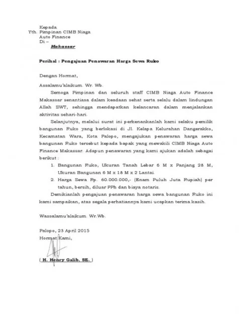 5 Contoh Surat Penawaran Sewa Ruko yang Baik dan Benar