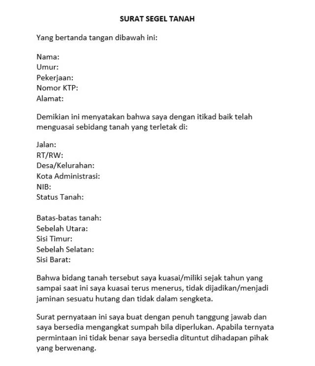 Contoh Surat Segel Tanah, Bukti Tradisional Kepemilikan Lahan