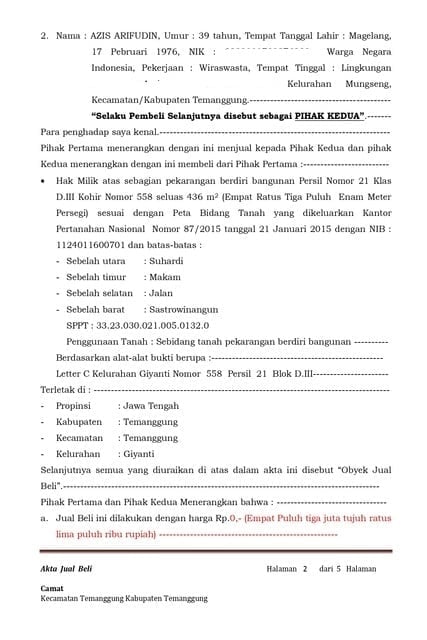 Contoh Akta Jual Beli Tanah PPAT Camat dan Cara Membuatnya