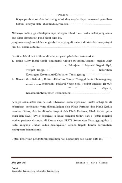 Contoh Akta Jual Beli Tanah PPAT Camat dan Cara Membuatnya
