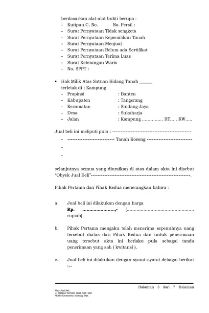 Contoh Akta Jual Beli Tanah PPAT Camat dan Cara Membuatnya