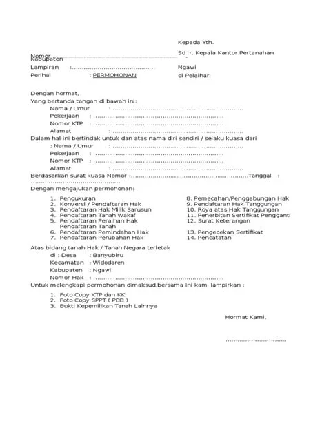 Contoh Surat Permohonan Sertifikat Tanah ke BPN
