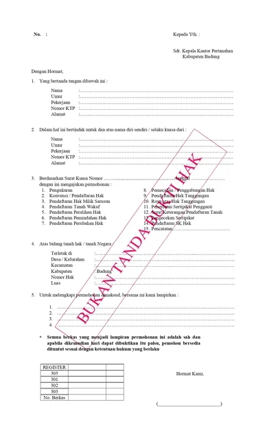 Contoh Surat Permohonan Sertifikat Tanah ke BPN