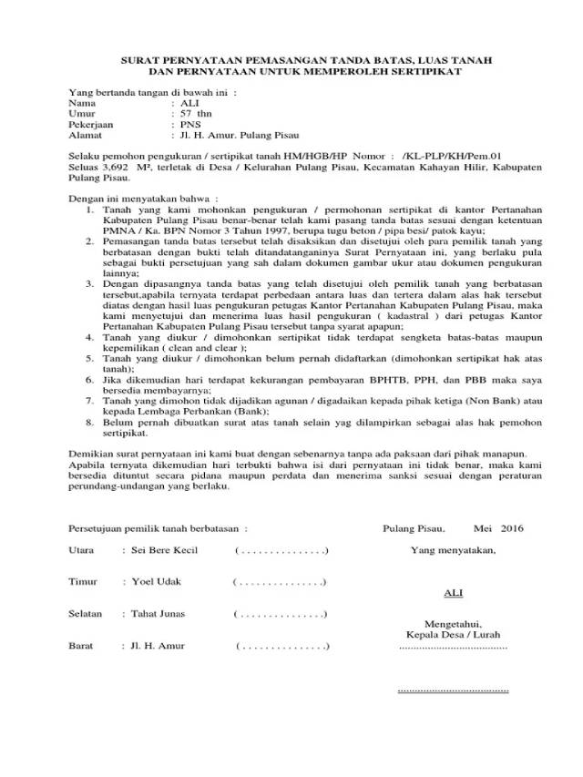 5 Contoh Surat Pernyataan Batas Tanah yang Baik dan Benar