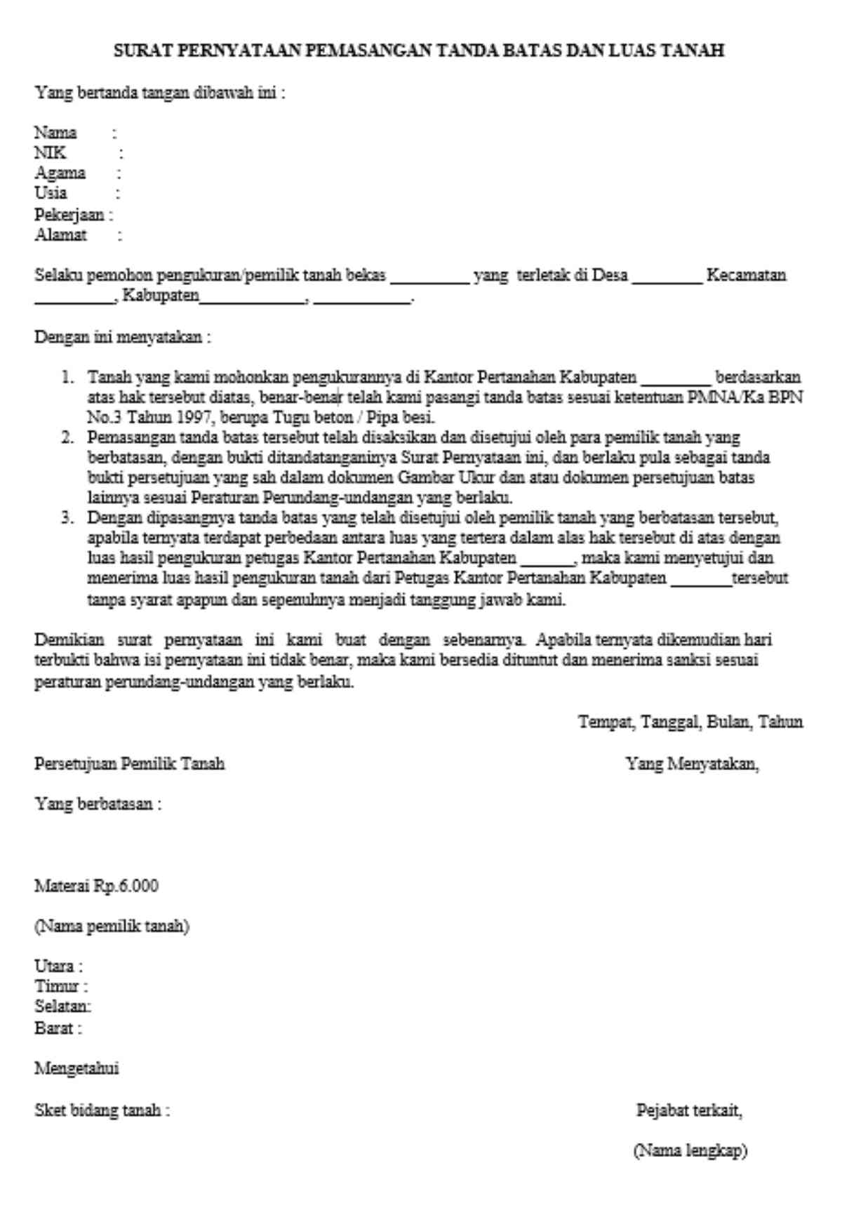 5 Contoh Surat Pernyataan Batas Tanah yang Baik dan Benar
