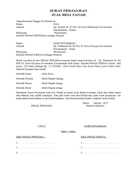 7 Contoh Surat Perjanjian Jual Beli Tanah Girik (PDF dan Word)