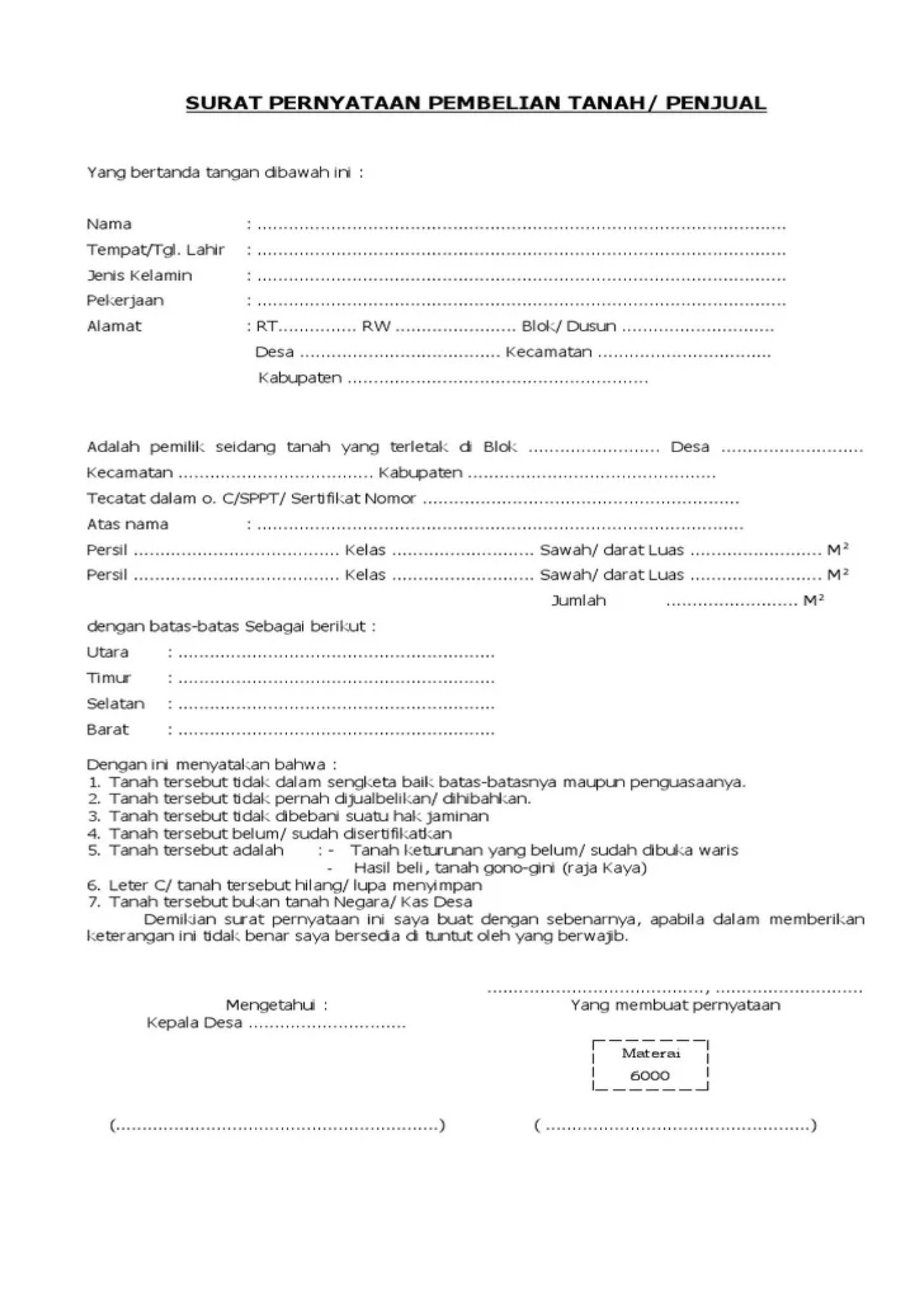 Contoh Warkah Tanah, Isi, Fungsi, dan Biayanya