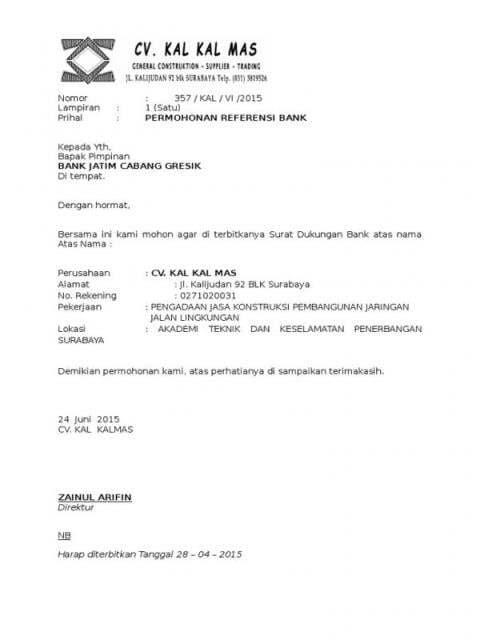 8 Contoh Surat Permohonan Referensi Bank yang Baik dan Benar