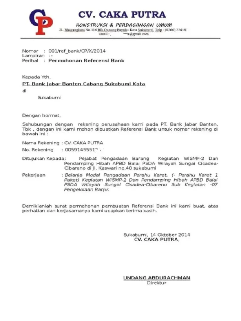 8 Contoh Surat Permohonan Referensi Bank yang Baik dan Benar, Disertai ...