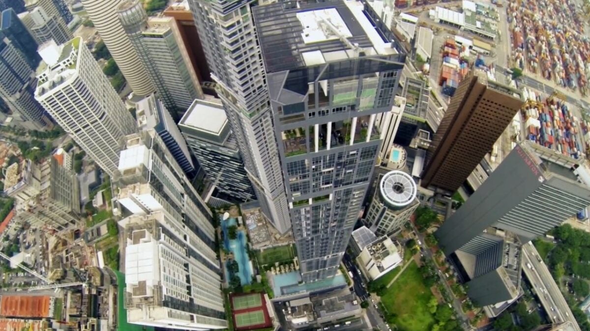 Aerial view drone footage from $15m condo in Singapore